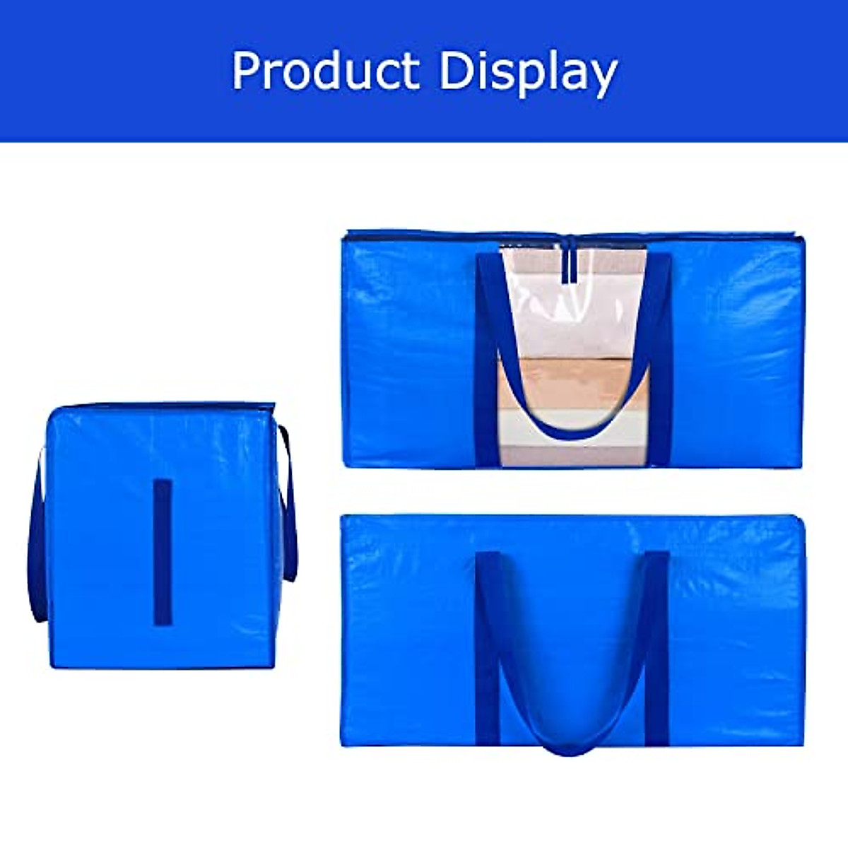100L Large Storage Bags, Heavy-Duty Moving Bags, 4 Pack Closet Organizers, Clothes Foldable Storage Bins, Moving boxes, Storage Containers for Clothing, Blanket, Comforters, Toys, Bedding (Blue-6pack)