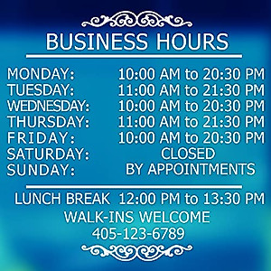 LOKAUS Professional Business Hours Sign Sticker Kit, Large Size Do It Yourself Hours Sign for Business, No Background Hour Customisable White Glass Window Sticker for Operation Sign, Outside Store Hours Vinyl Window Stickers.