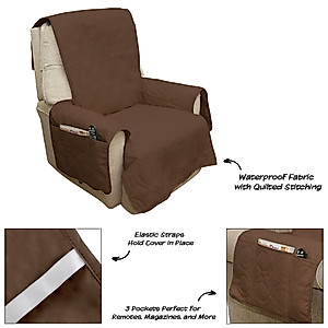 Chair Cover - 100% Waterproof Recliner Cover for Pets - Pet Furniture Cover with Non-Slip Straps and Storage Pockets by PETMAKER (Brown)