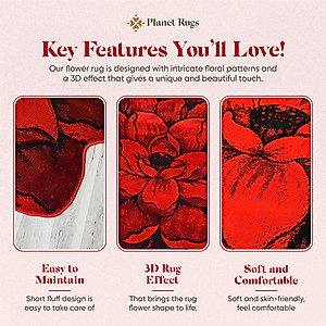 Flower Rug 2ft Round Area Rugs Cute Plush Flower Shaped Rug Circle Girly for Bedroom Floor Living Room Carpet 301 Red