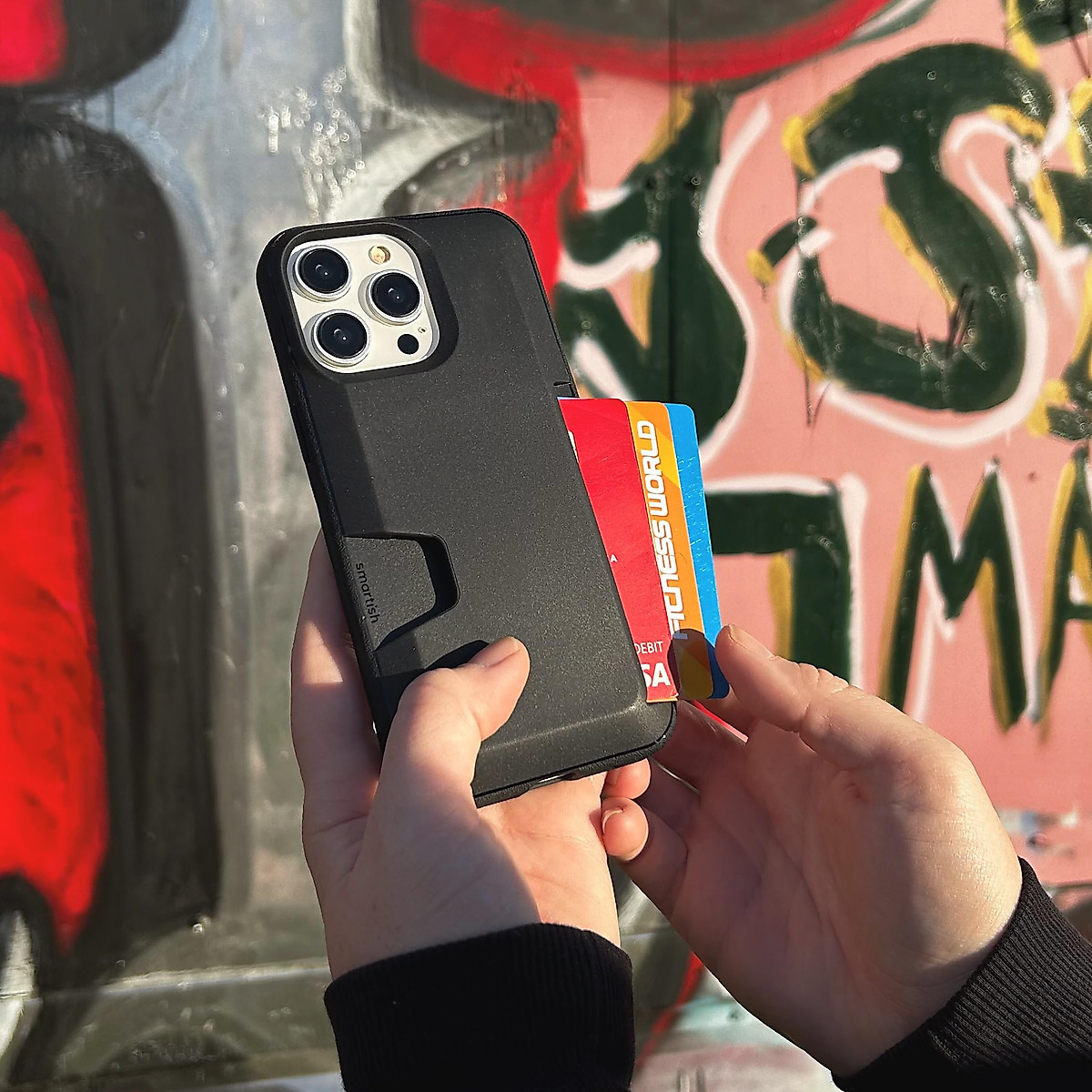 Smartish iPhone 15 Pro Wallet Case - Wallet Slayer Vol. 1 [Slim + Protective] Credit Card Holder - Drop Tested Hidden Card Slot Cover Compatible with Apple iPhone 15 Pro Case Wallet - Black Tie Affair