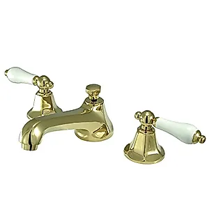 Kingston Brass KS4462PL Metropolitan Widespread Lavatory Faucet with Porcelain Lever Handle, Polished Brass, 8-Inch Adjustable Center