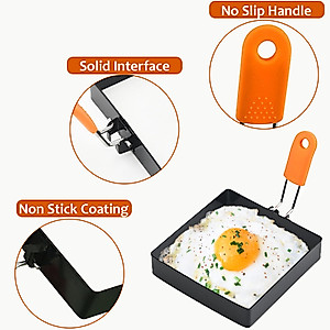 Square Egg Ring for Frying Egg, 2 Pcs 4 Inch Egg Pancake Cooking Rings for Egg Muffins Omelet Maker, Non Stick Stainless Steel Fried Egg Ring Pcake Mold for Griddle Breakfast Sandwiches Crumpet