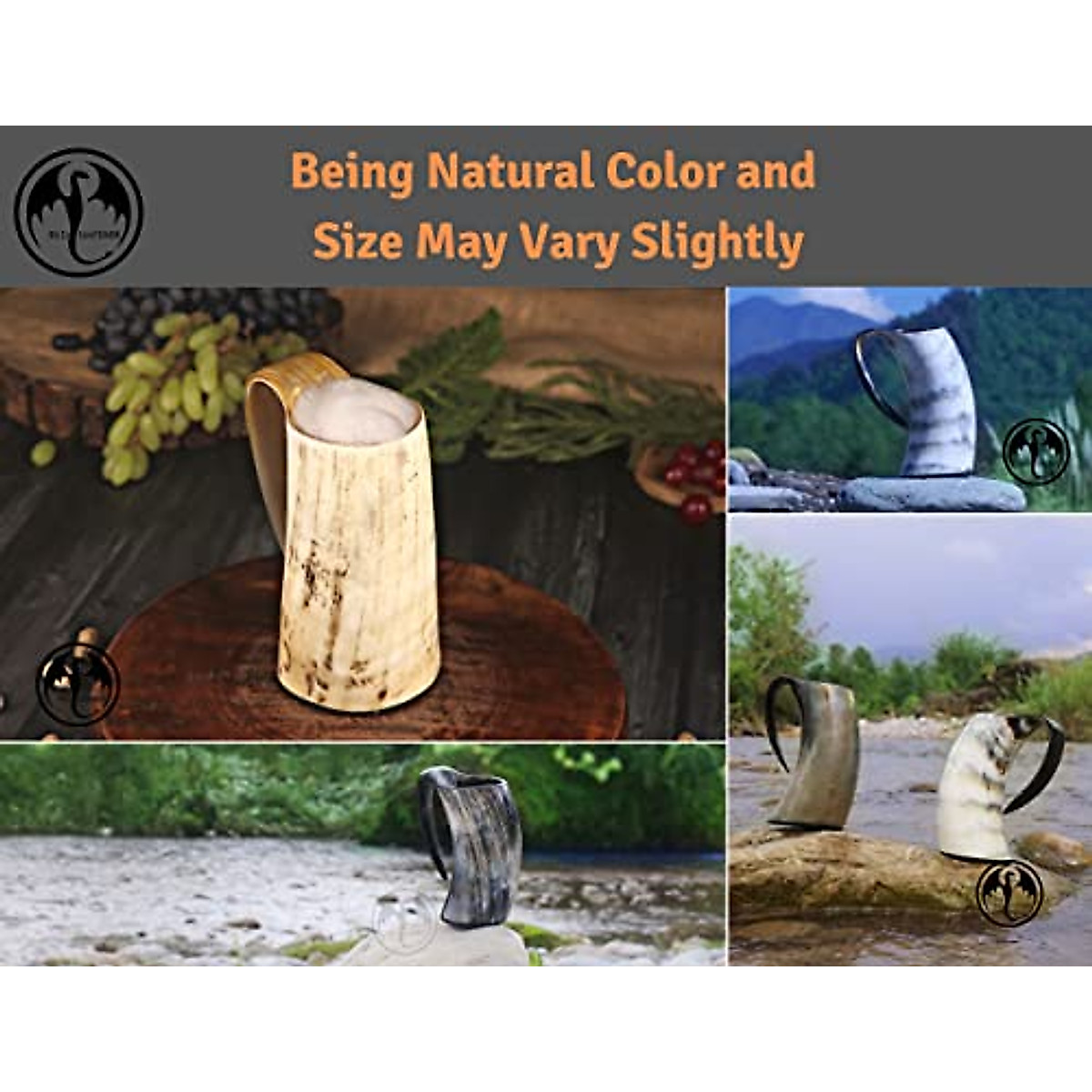 Viking Horn Mug - 100% Authentic 16oz - Ultimate Unique Handmade Ox Horn Norse Mug for Hot & Cold Drinks with Gift Bag - Food Grade Medieval Style Man's Beer & Mead Cup…