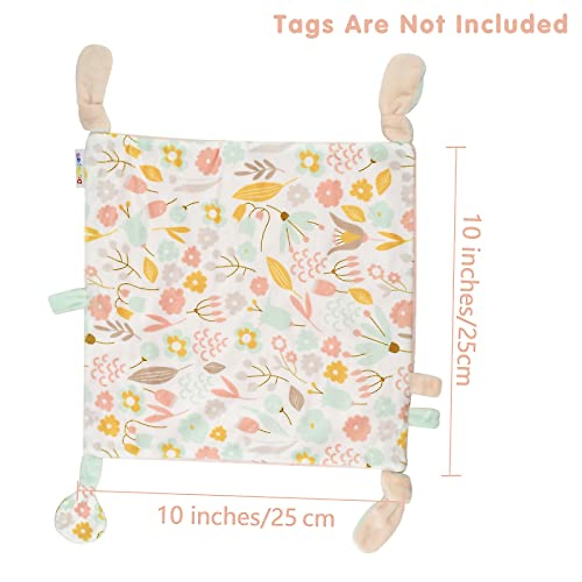Dr.Rapeti Tag Security Blanket for Baby Infant Toddler Kid 10x10inches Washable Sensory Toy Lovey Appease Blanket (Flower)