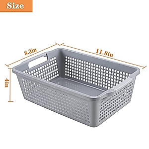 LOSYHU 6Pack Plastic Storage Baskets, Woven Plastic Baskets, Gray Small Weave Bins Organizer for Kitchens, Cabinets, Bathrooms, Bedrooms, Countertop, under Sink or on Shelves (11.2"x7.5"x3.8")