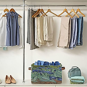 ALAZA Van Gogh Irises Flower Large Storage Basket with Handles Foldable Decorative 1 Pack Storage Bin Box for Organizing Living Room Shelves Office Closet Clothes