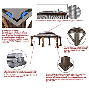 MELLCOM 12' X 20' Hardtop Gazebo, Galvanized Steel Double Vented Roof Outdoor Gazebo, Aluminum Frame Metal Gazebo with Netting and Curtains for Patios, Gardens, Lawns