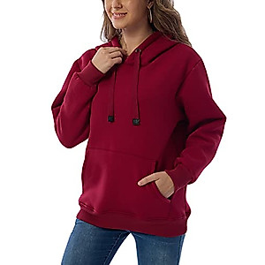 Haellun Womens Casual Winter Warm Fleece Sherpa Lined Pullover Hooded Sweatshirt (Red, Medium)