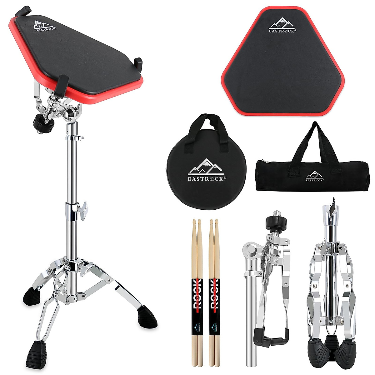 EASTROCK Practice Drum Pad With Stand, 11 Inches Double Sided Slient Silicone Drum Practice Pad, Silicone Dumb Drum with Drum Stand，Red+Black