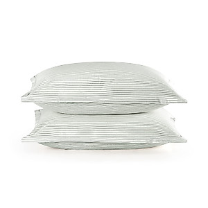 Get Bed Ready Stonewashed 100% Cotton Pinstripe Chambray Duvet Cover Relaxed Minimal Scandinavian Style Bedding Set Yarn Dyed Washed Cotton Natural Classic Striped Pattern Medium (Super King, Sage)