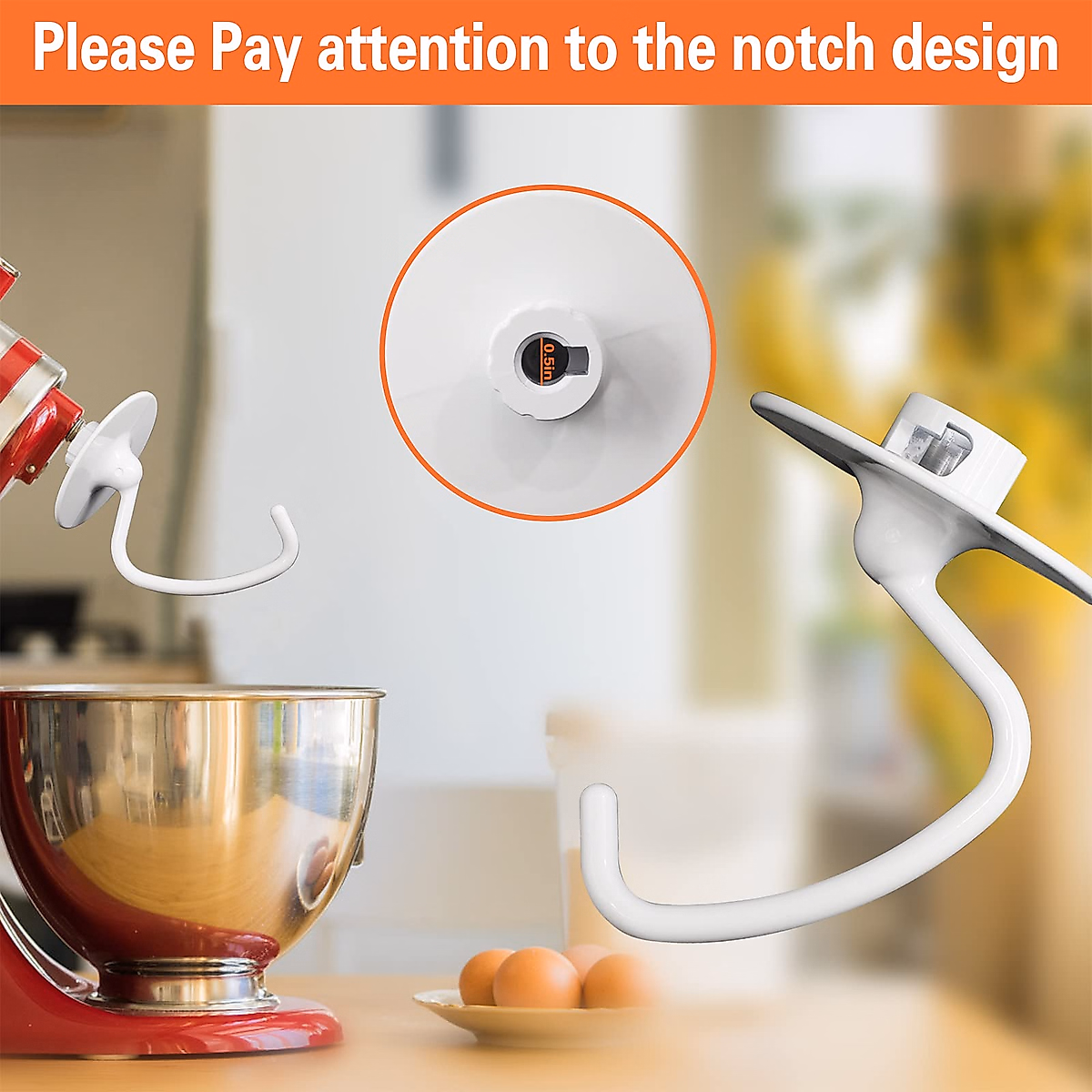 K45DH Dough Hook Replacement for KitchenAid Mixers - Compatible with K45, K45SS, KSM90, KSM110, KSM150 Tilt-Head Stand Mixers, 4.5-5 Quart Bowls - Coated C-Shaped Hook for Kneading Yeast Doughs