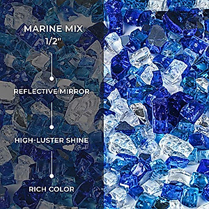 Outland Living Tempered Fire Glass Rocks 1/2 inch | Fire Pit Pellets for Indoor and Outdoor Natural or Propane Fireplaces, Fire Bowls | 10 Pound Jar (Marina Mix)