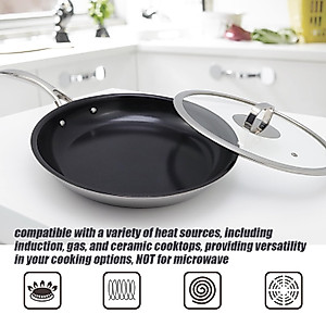 LC LICTOP 12 IN Non Stick Frying Pan with 12 IN Tempered Glass Lid Water Based Diamond Infused Black Ceramic Coating Layer Non Sticky PFOA Free Stainless Steel Cookware Dishwasher and Oven Safe