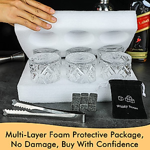 Whiskey Glasses Rocks Glasses 10oz Old Fashioned Glass Set of 6 Crystal Bourbon Scotch Whisky Glasses Lowball Glassware Drinking Tumblers Cups for Cognac Cocktail Bourbon Rum Brandy Bar Men Gift