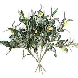 Artificial Olive Plants Branches Fake Fruits Silk Plants Branch Leaves ndoor Outside Home Garden Office Verandah Decor (4 Pcs)