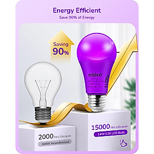 EDISHINE Christmas Purple LED Light Bulbs, 14W Purple Bulb Equivalent 100W Colored Light Bulb, E26 Base A19 Light Bulbs for Christmas Decoration, Holiday Lighting, Porch Patio, 4 Pack