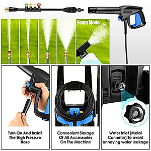 Power Washer, TEANDE MAX PSI Pressure Washer 1.9GPM 1800W Electric High Pressure Washer Professional Car Washer Cleaner Machine with Hose Reel ,5 Nozzles for Patio Garden Yard Vehicle