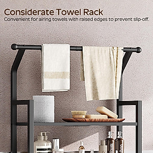 YATINEY Over The Toilet Storage, 2-Tier Bathroom Organizer Shelves with Hooks, Multifunctional Vertical The Toilet Shelf Storage Rack for Bathroom, Black TR01BB