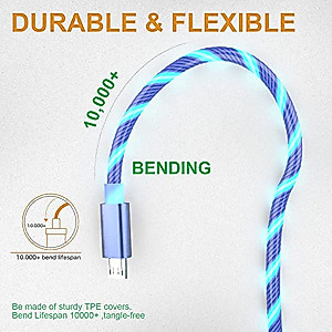 Light Up Micro USB Charger Cable with Switch Compatible with Samsung Galaxy S7 Edge S6 S2 J7 J5 J3 J3V J2,LG K10 V10,Moto E6 5 4,Kindle,Fire Tablet,PS4 LED Fast Charging Cable (Blue,6.6ft)