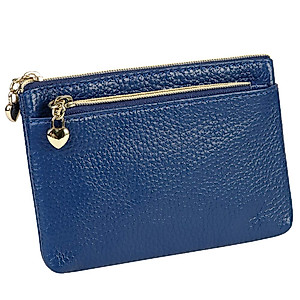 Women's Genuine Leather Coin Purse Zipper Pocket Size Pouch Change Wallet, Royal Blue