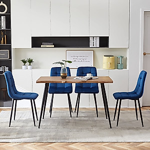 NORDICANA 5-Piece Dining Table Set, 47 in Modern Irregular Rectangle Kitchen Table & 4 Navy Blue Velvet Upholstery Side Chairs, Metal Legs, Dining Room Set for 4