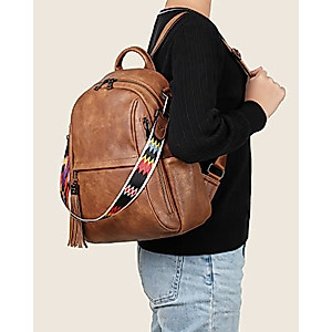 FADEON Leather Laptop Backpack Purse for Women Laptop Backpacks, Designer Mutiple Pockets Ladies Shoulder Bags Brown