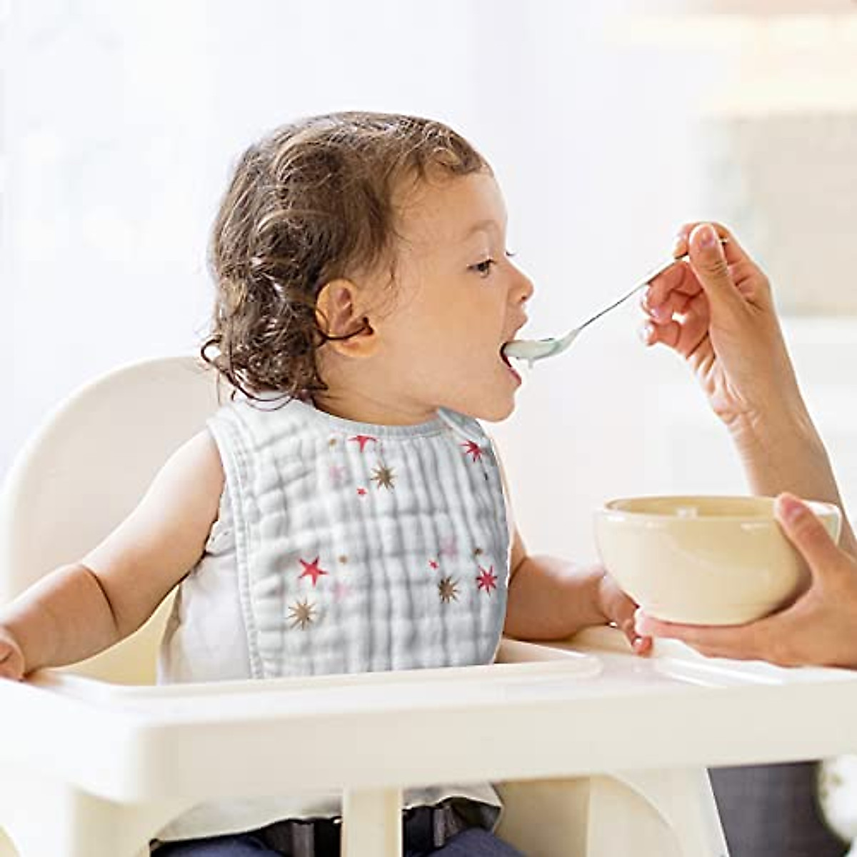 Zainpe 6Pcs Snap Muslin Cotton Bibs for Baby Flamingo Star Flower Bib Machine Washable Adjustable Burp Cloths with 6 Absorbent Soft Layers for Infant Newborn Toddler Drooling Feeding and Teething