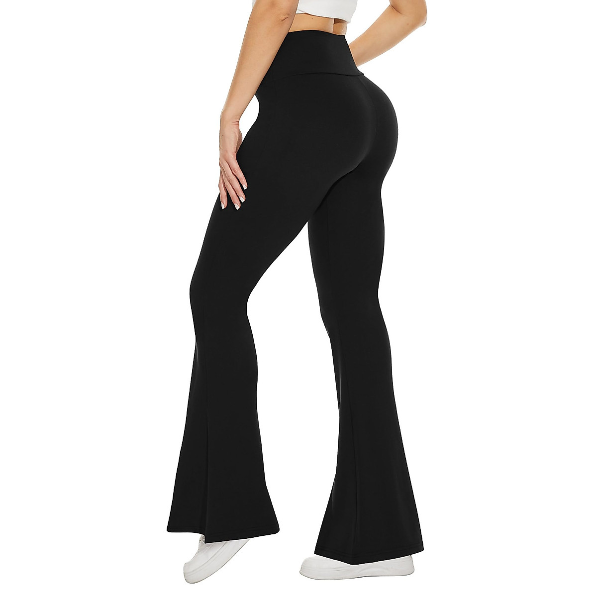 TNNZEET Black Flare Leggings for Women, Crossover Yoga Pants with Pockets Bootcut Flared Leggings