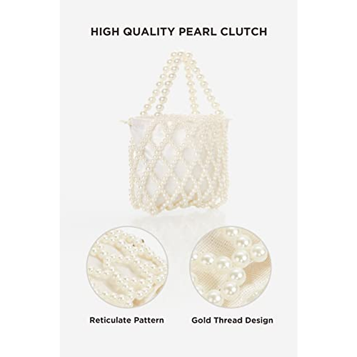 BABEYOND Women Pearl Clutch Purse - Bucket Beaded Bridal Evening Bag Formal Reticulated Bag with Inner Bag for Party Wedding
