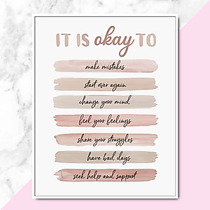 It's Okay To Quotes, Note To Self Poster, School Counselor Art Print, Anxiety Quotes, Counseling Office Decor, Psychologist, Social Worker Wall Decor, Unframed (11X14 INCH)