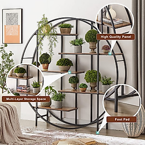 Ufurpie Bookshelf, 5 Tier Round Mid Century Modern Metal Plant Stand Bookshelves Storage Rack, Indoor Living Room Terrace Garden Balcony Plant Display Stand, Bookcase Organizer