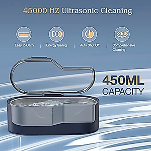 Aparatoo 450ml Jewelry Cleaner, Ultrasonic Cleaning Machine with 4 Time Modes, 45kHz Portable Professional Household Cleaner for All Eyeglasses Watches Shaver, Dark Blue