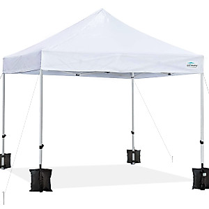 Ontheway 10'x10' Ez Pop-up Canopy Tent Commercial Instant Canopies with Roller Bag and 4 SandBags (White)