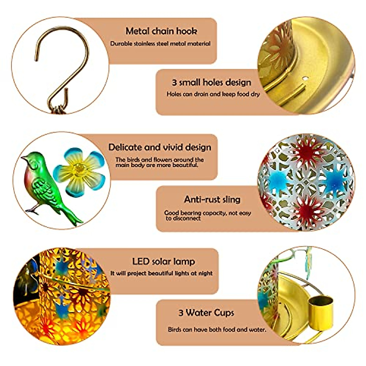 MIXXIDEA Solar Bird Feeder for Outdoors Hanging Waterproof Wild Cardinal Bird Feeders Heavy Duty Solar Powered Garden Lantern Bird House Feeder with Light for Bird Lovers - 2 Lb Seed Capacity