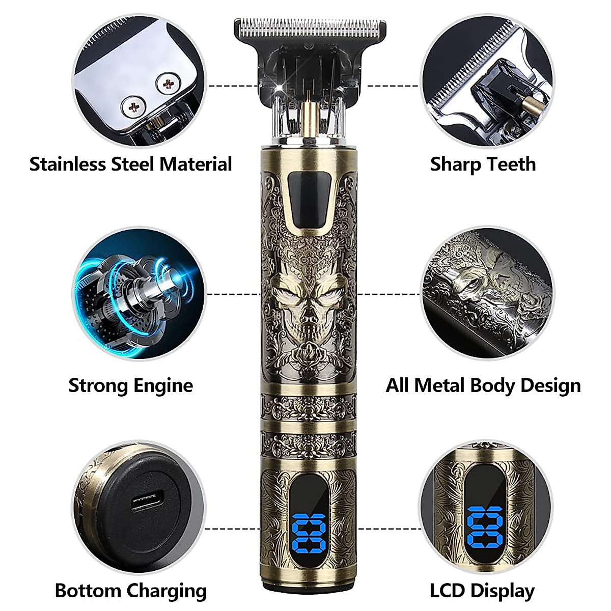 Professional Hair Trimmer for Men Cordless Hair Clippers LCD display Zero Gapped T Blade Rechargeable Multifunctional for Barber Family LCD-Demon