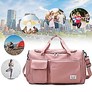 Suruid Travel Yoga Duffel Bag with Shoes Compartment Sports Gym Handbag with Dry Wet Separated Pocket for Training Men and Women, Overnight /Weekender Bag - Pink