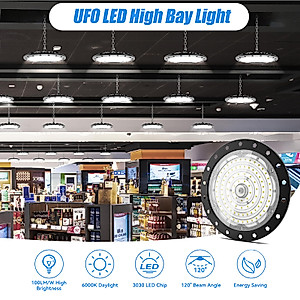 20 Pack 200W UFO LED High Bay Light, 20000LM LED High Bay Light Fixture with 110V US Plug, 6500K Daylight White Commercial Warehouse Area Light for Wet Location Area, Workshop, Warehouse, Garage