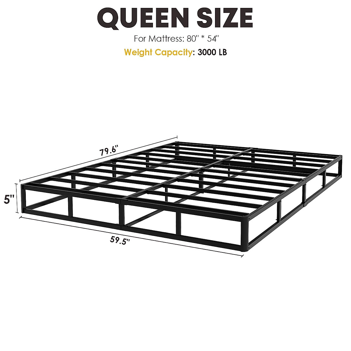YORMDMO 5 Inch Queen Box Spring, Low Profile Queen Size Box Spring Only, Sturdy Metal Frame Mattress Foundtion, Easy Assembly, Noise-Free