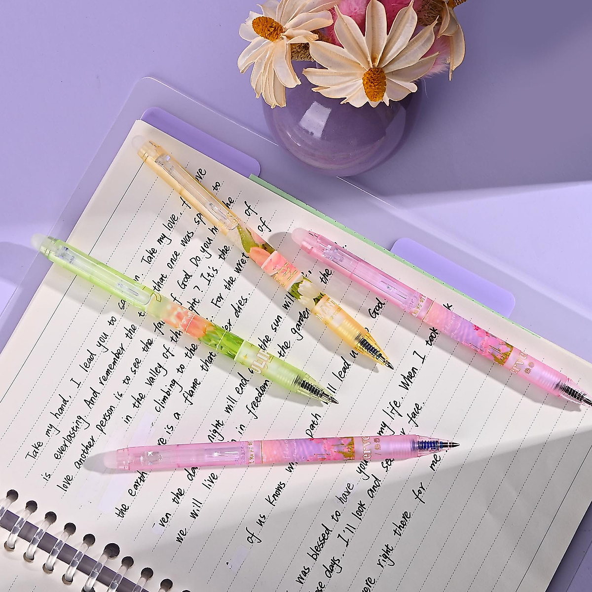 Temiary 12Pcs Cute Erasable Gel Pens, Make Mistakes Disappear, 0.5mm Fine Point Smooth Writing for Planner, Blue and Black Ink Pen No Smudge for School Office Supplies (Romantic)