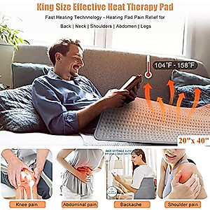 Extra Large Heating Pad - 20"x 40" Electric Heating Pad, Fast Heating Warm Pad, 10 Heat Settings Washable Soft Heat Pad, Dry & Moist Heat for Shoulders, Neck,Abdomen, Back,Limbs