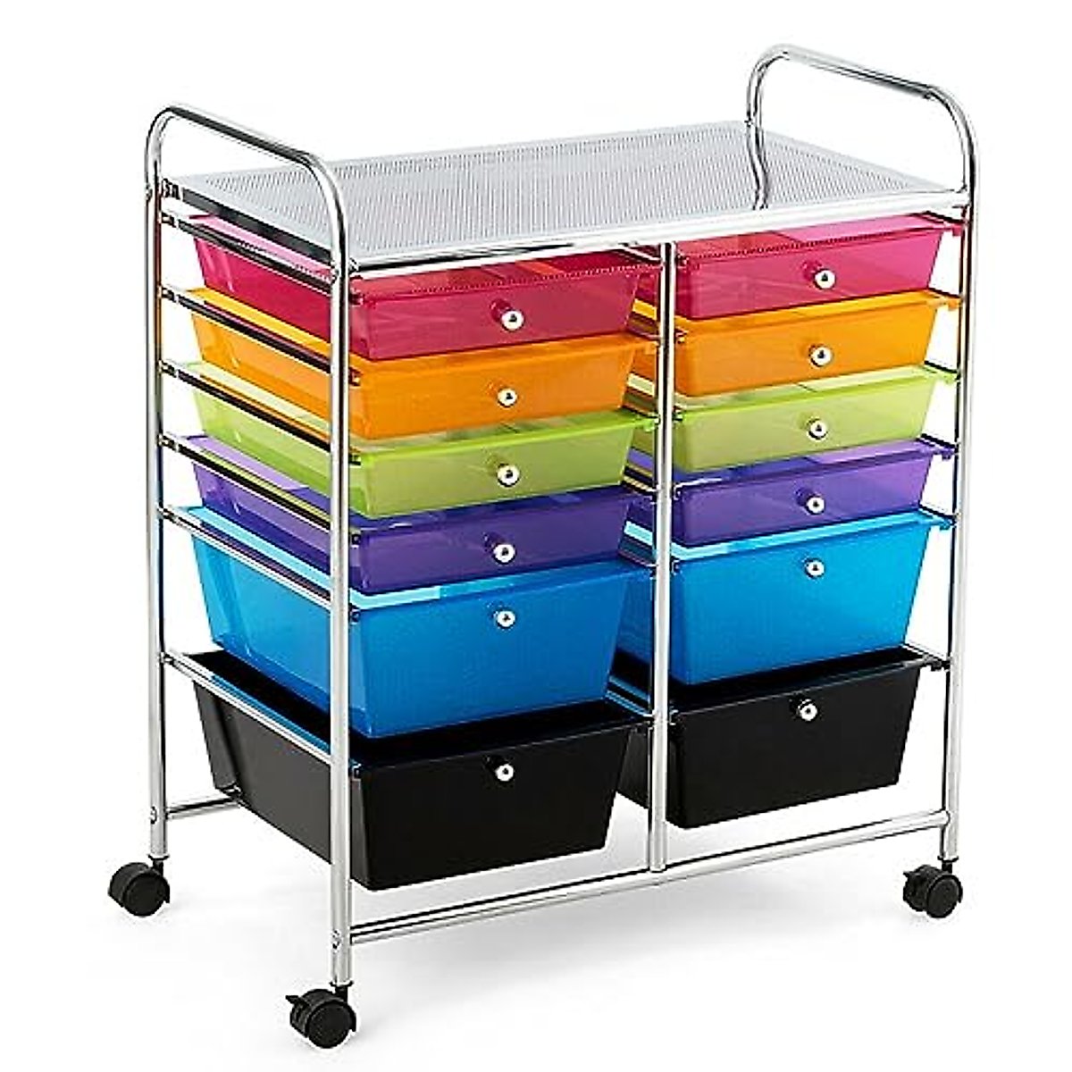 12-Drawer Rolling Storage Craft Cart and Organizer - Rolling Organizer Cart Tools and 4 Universal Casters (Transparent Multicolor)