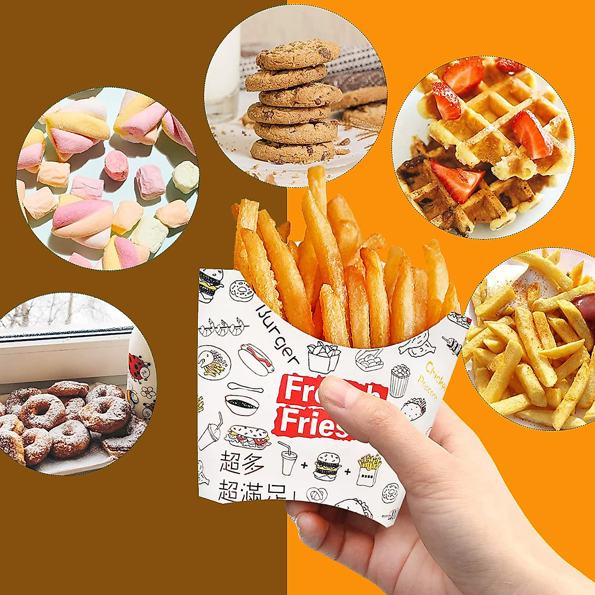 YAPULLYA 5 oz 50-Pack French Fry Containers Box Cups, Disposable Paperboard French Fries Holders, Kid's Snack Container for Party