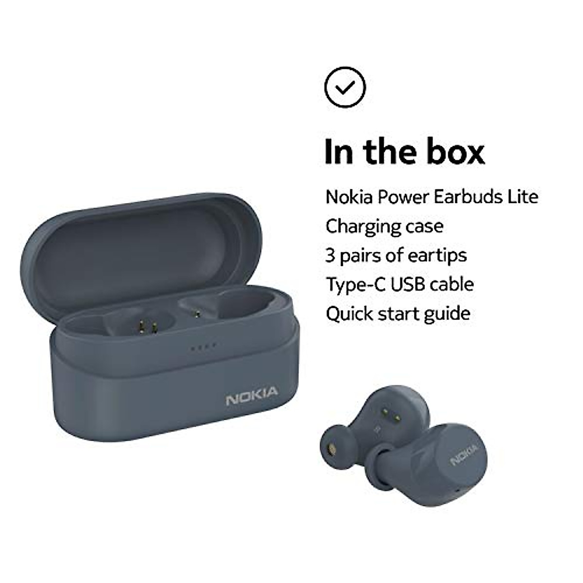 Nokia Power Earbuds Lite - Fjord - Waterproof - Universal Bluetooth - 35 Hours Battery Life - Travel Charging Case