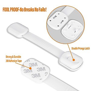 Child Safety Cabinet Locks - (10 Pack) Baby Proofing Latches to Drawer Door Fridge Oven Toilet Seat Kitchen Cupboard Appliance Trash Can with 3M Adhesive - Adjustable Strap No Drill No Tool