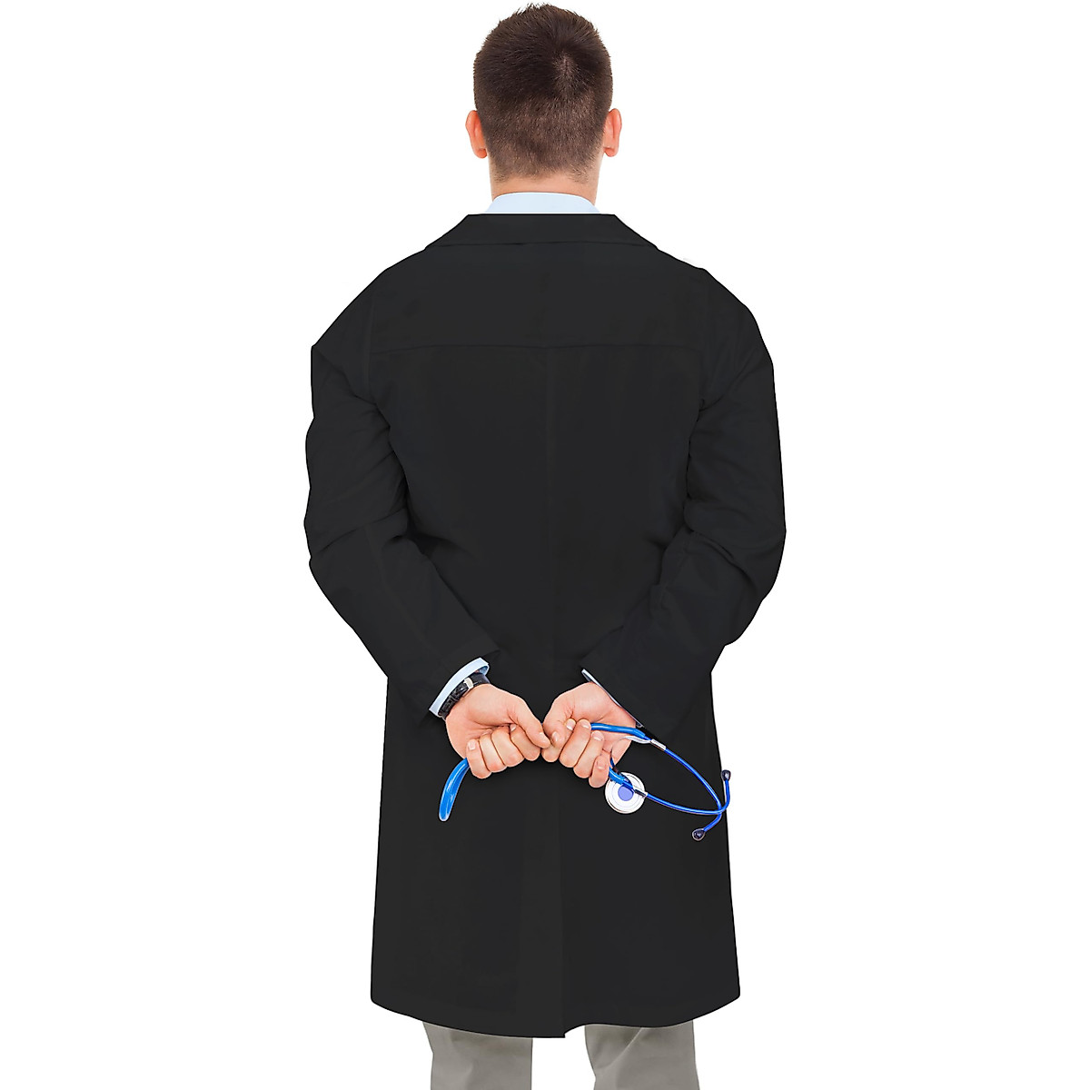 NY Threads Professional Lab Coat for Men Poly Cotton Long Sleeve Medical Coat, X-Small, Black