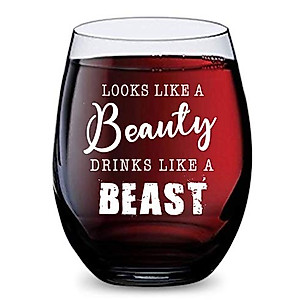 GSM Brands Stemless Wine Glass (Looks Like a Beauty Drinks Like a Beast) Made of Unbreakable Tritan Plastic and Dishwasher Safe - 16 ounces