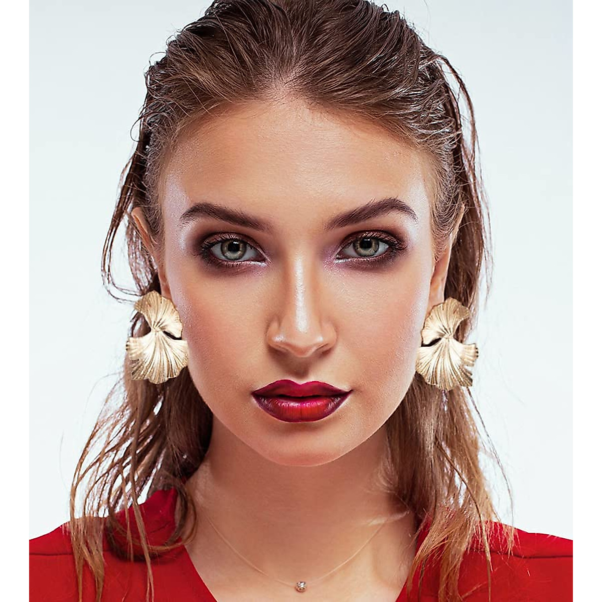 LOKLIFFAI Ginkgo Leaf Flower Earrings, Gold Geometric Statement Earring, Fashion Design Big Irregular Shape Boho Bohemian Drop Dangle Earrings