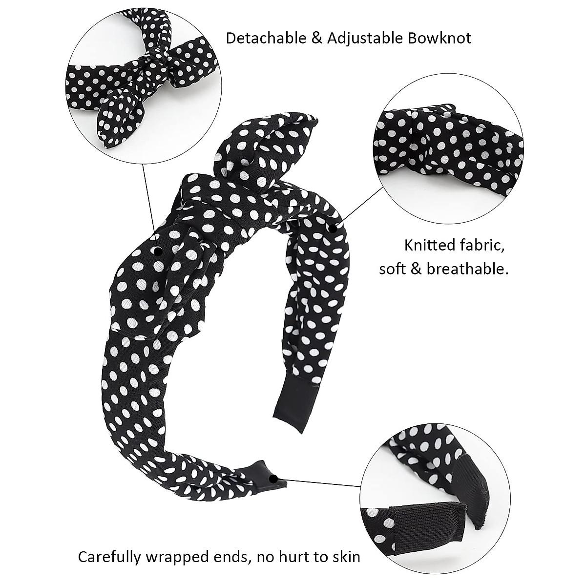 Wecoe Hairband, 4 Pack Bow Headbands for Women Girls, Cute Knotted Headband with Bow, Red, White, Black, Comfortable Cloth Leopard Polka Dot Hair Bands, Valentine's Day Hair Accessories, Gift