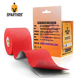Sparthos Kinesiology Tape [Crimson Red - 16.4ft Uncut Roll] x Ice Packs for Injuries [Size Medium + Cover]